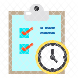 clipboard icon, checklist icon, clock icon, time icon