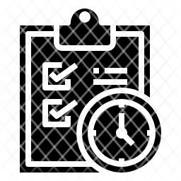 clipboard icon, checklist icon, clock icon, time icon