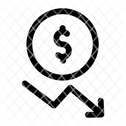 currency icon, dollar icon, decrease icon, arrow icon, down icon ...