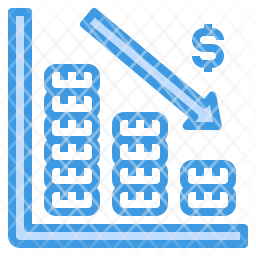 profit icon, arrow icon, down icon, bar icon, chart icon, analytics ...